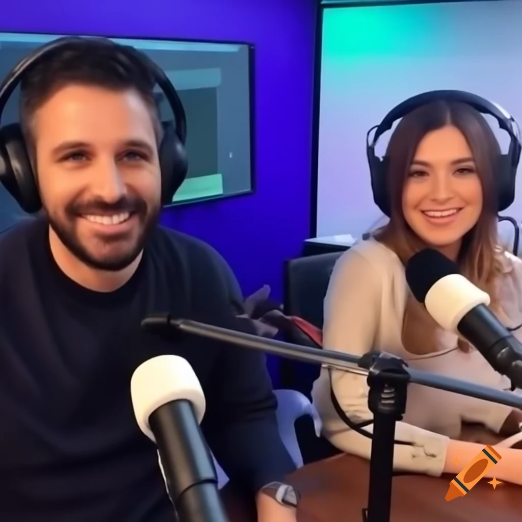 Attractive podcast hosts discussing mould making in studio with ...