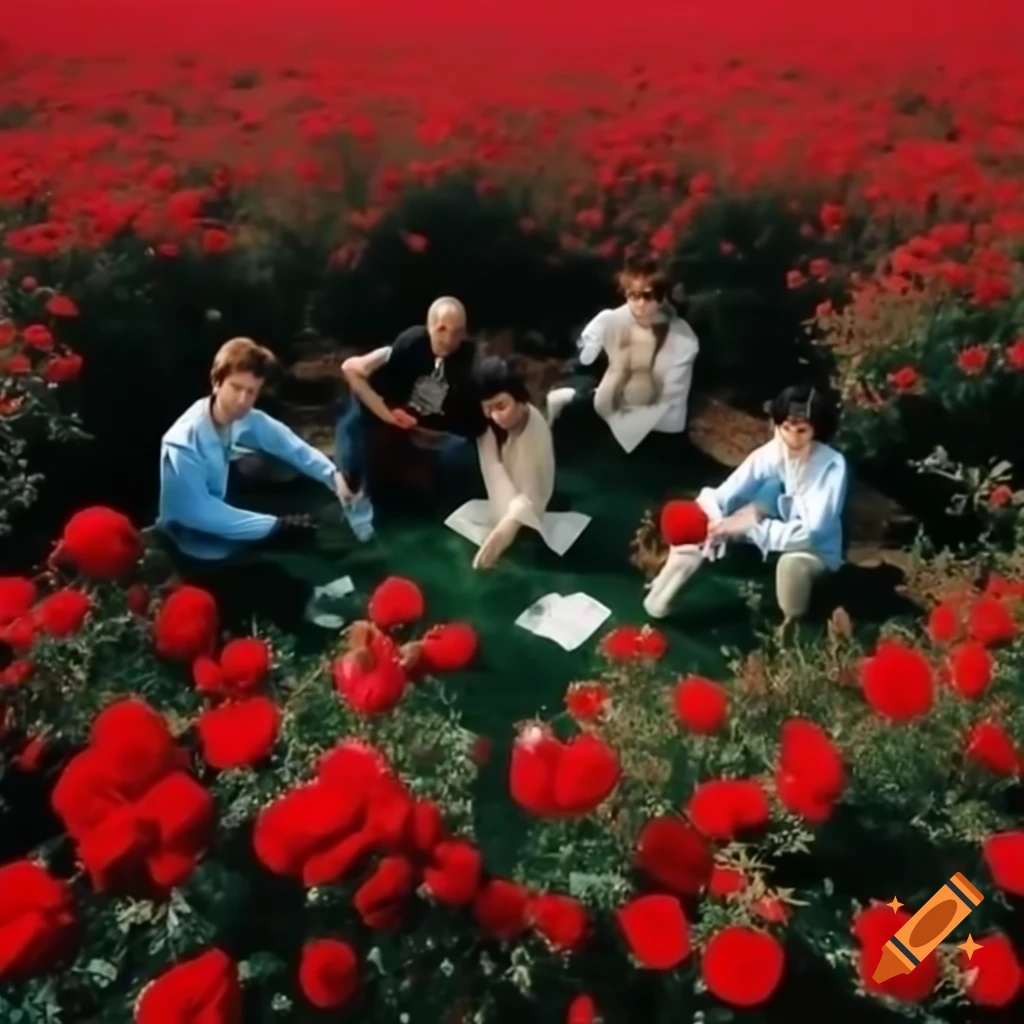 Classy band logo for dynamic beats with diverse members in rose field ...