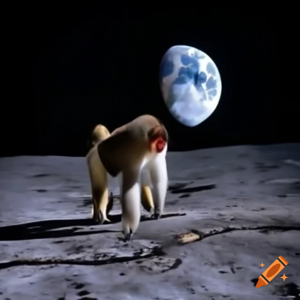 Monkey exploring the moon with Earth in the background on Craiyon