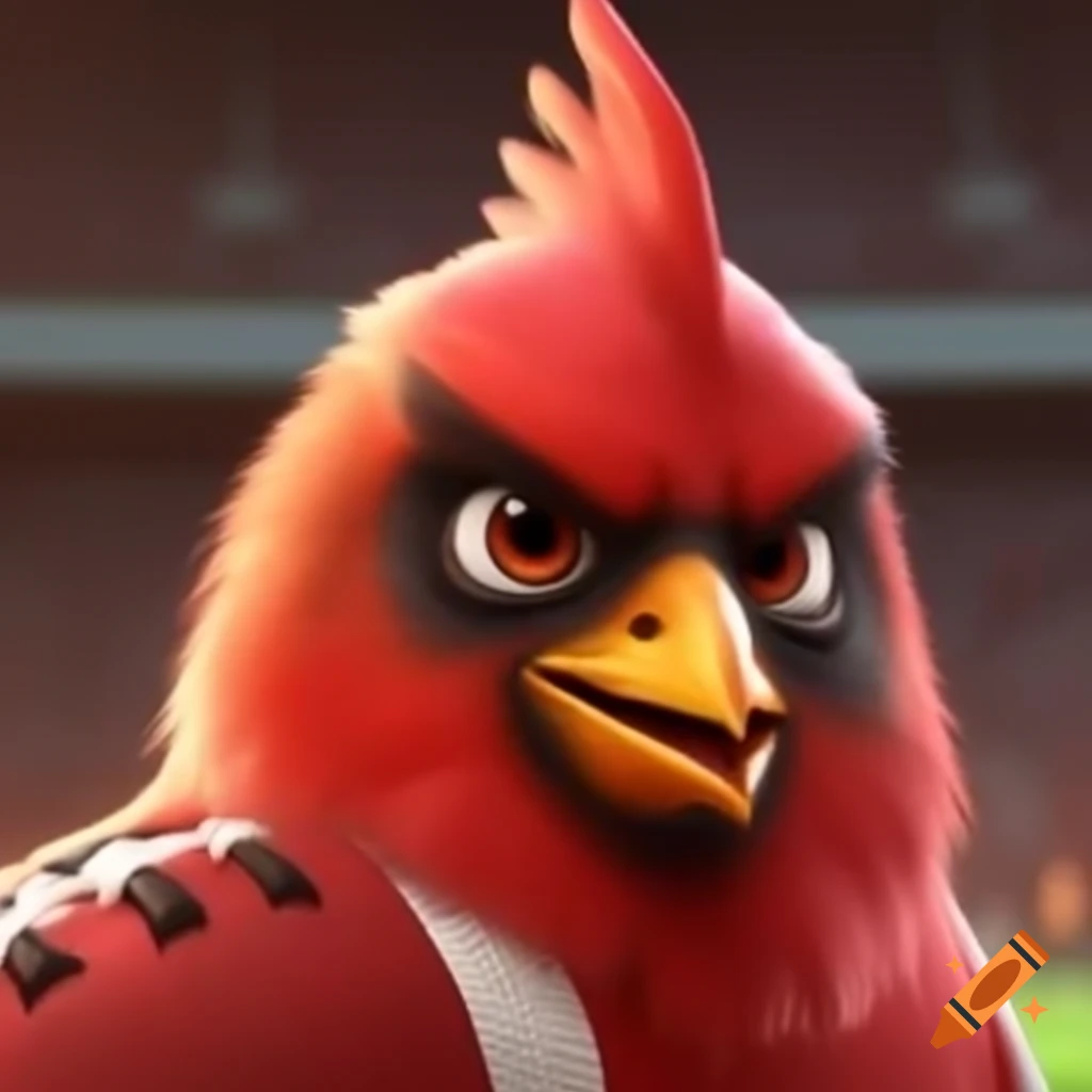 Cartoon cardinal bird wearing football uniform on Craiyon