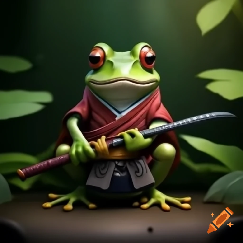 Frog dressed as a samurai in traditional attire on Craiyon