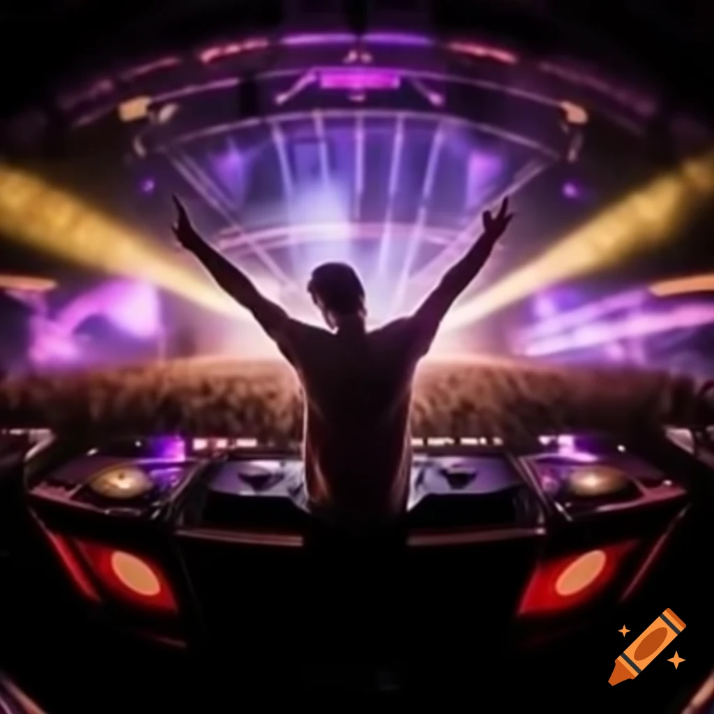 Comic style depiction of a dj party scene on Craiyon