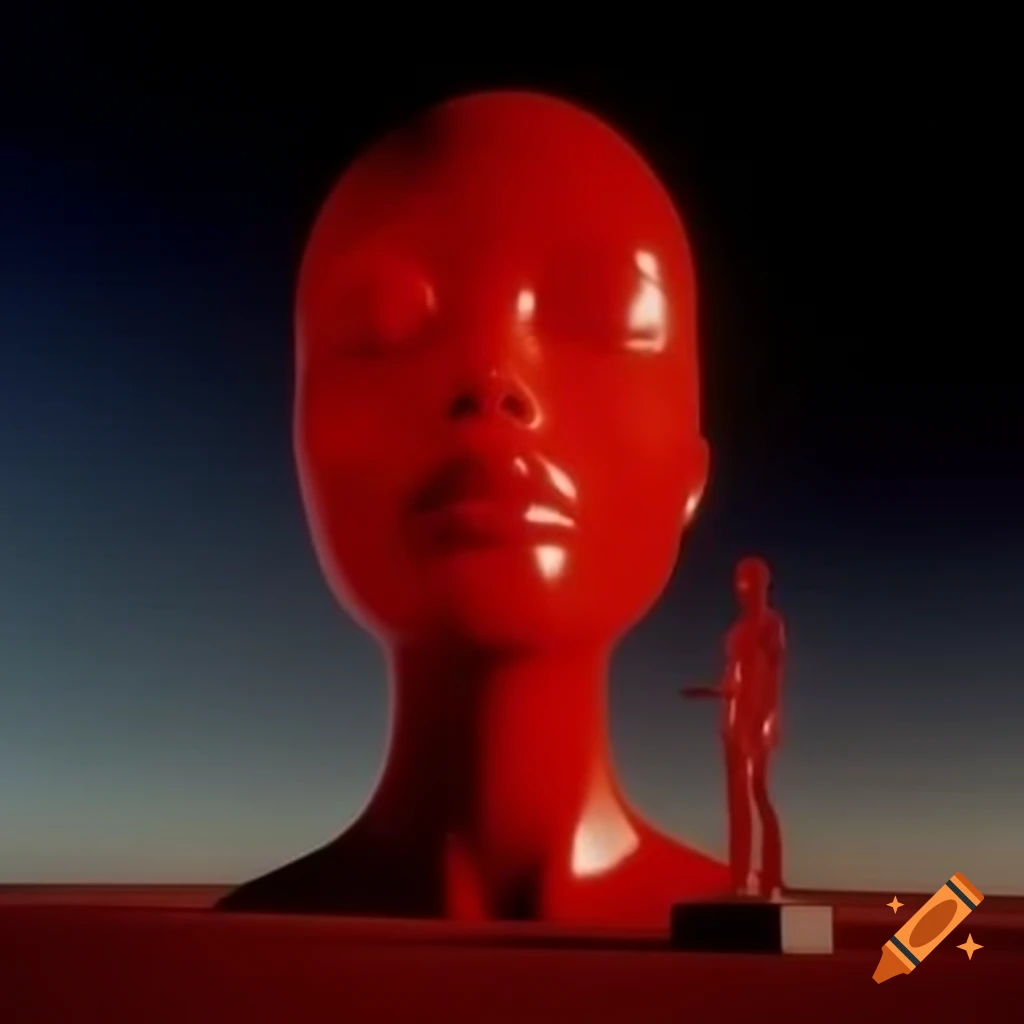 Pop surreal photography featuring red glass statue from 2000s on Craiyon