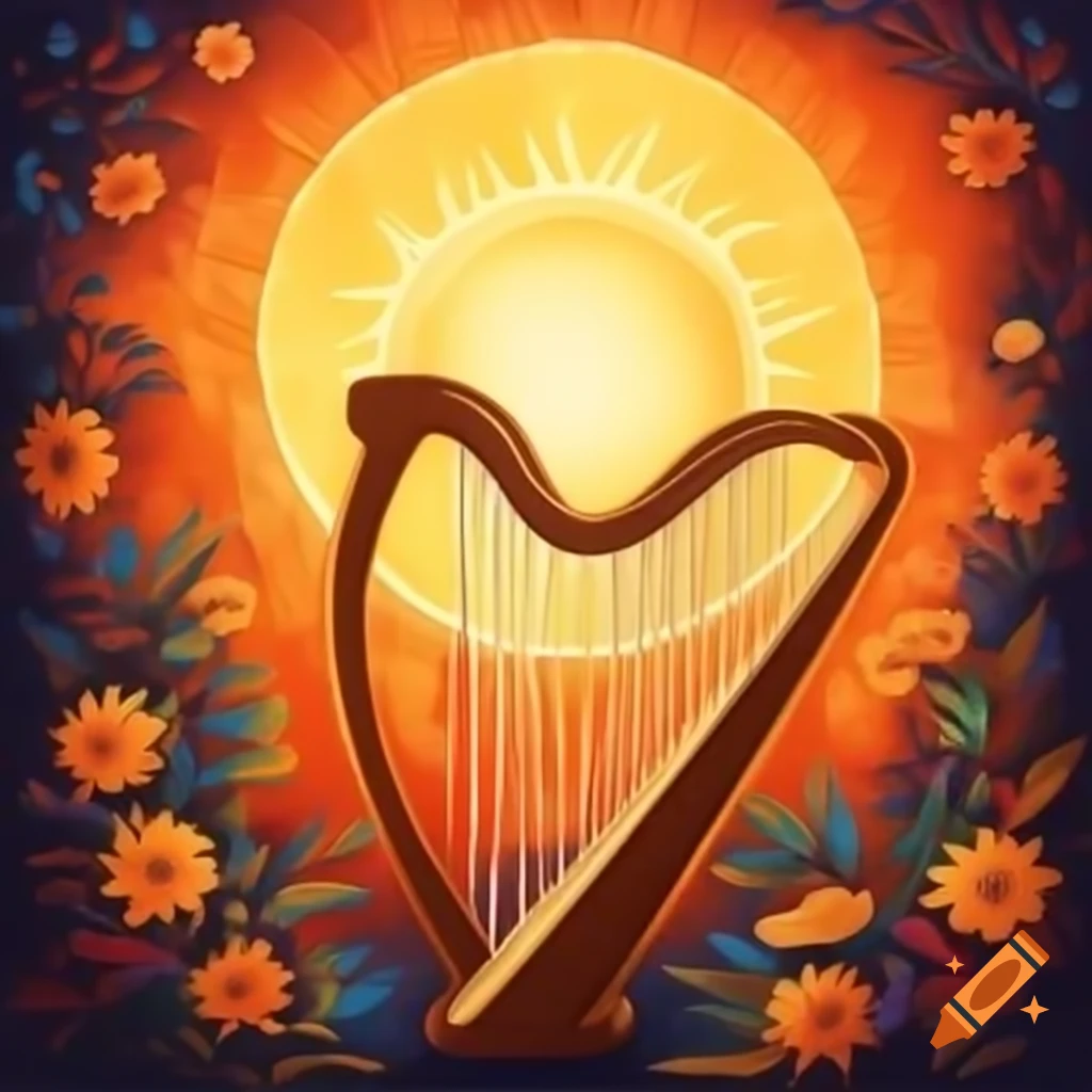 Sun harp strings glimmering in sunlight on Craiyon