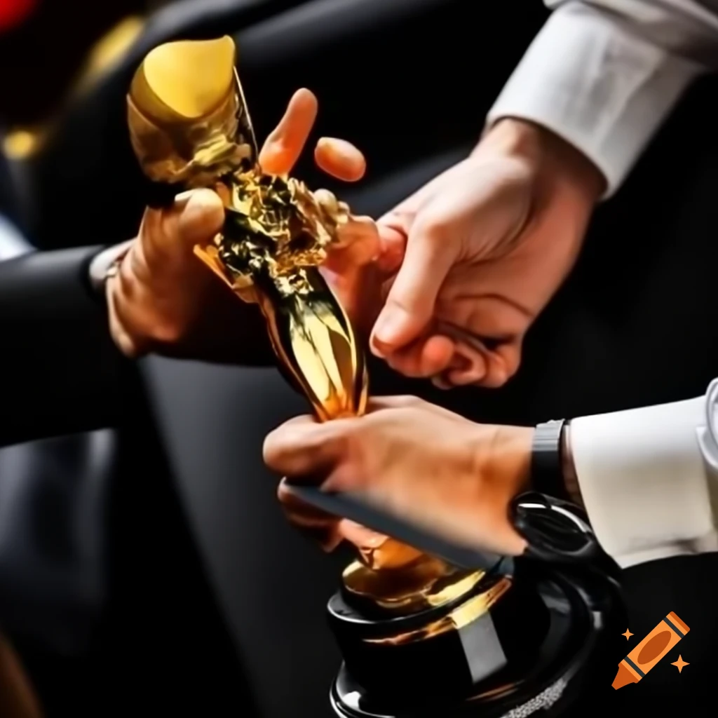 F1 driver Oscar Piastri receiving an award while holding a pastry on ...
