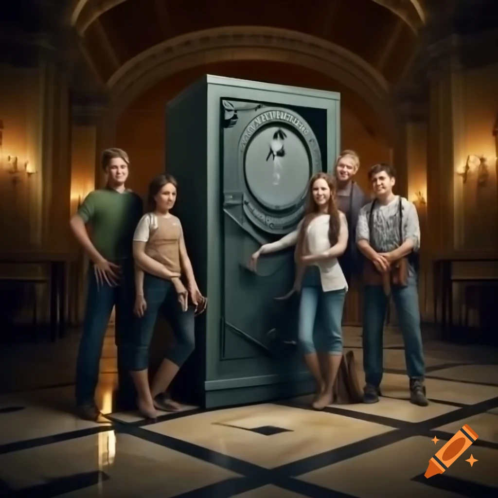 Open metal safe embedded in wall with realistic steel texture and soft ...