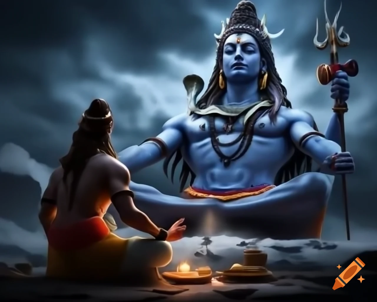 Man praying near lord shiva statue on Craiyon