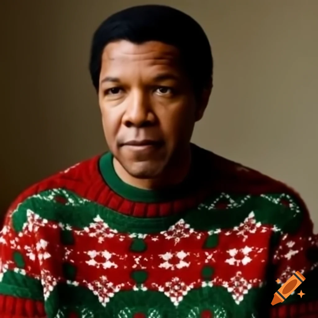 Denzel washington in a festive christmas-themed sweater on Craiyon