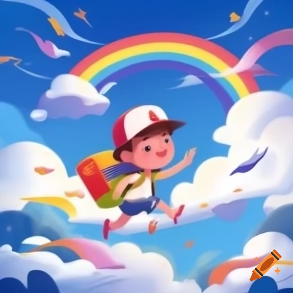 Child smiling under a rainbow on Craiyon