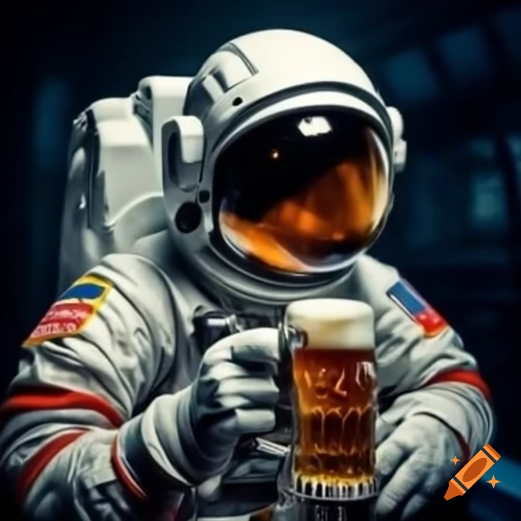 Astronaut enjoying a beer in space on Craiyon