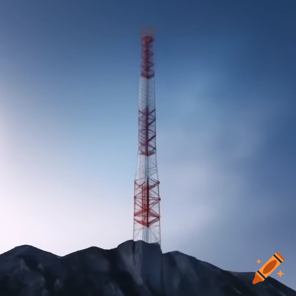 Self-supported radio tower on mountain peak on Craiyon