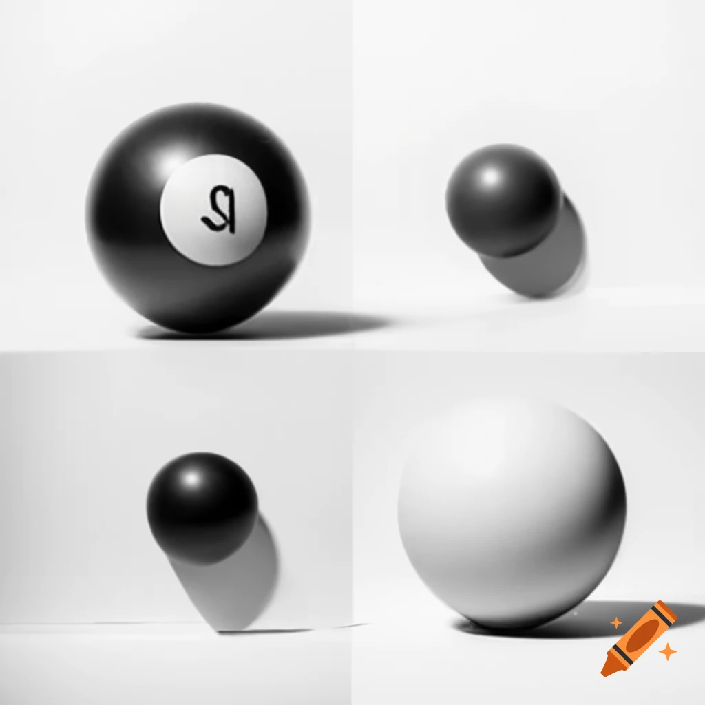 Four balls in corners, each styled differently: classic black and white ...