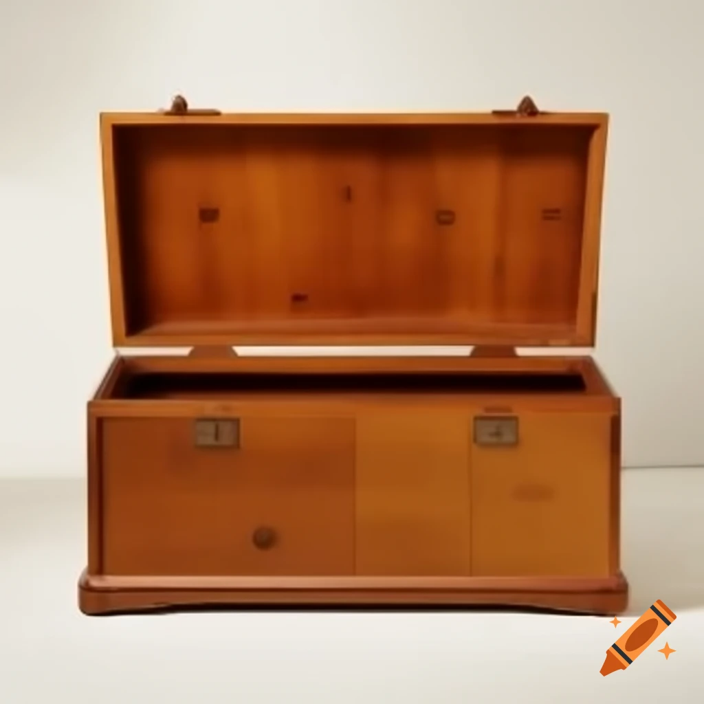 Open wooden chest viewed from the front on Craiyon