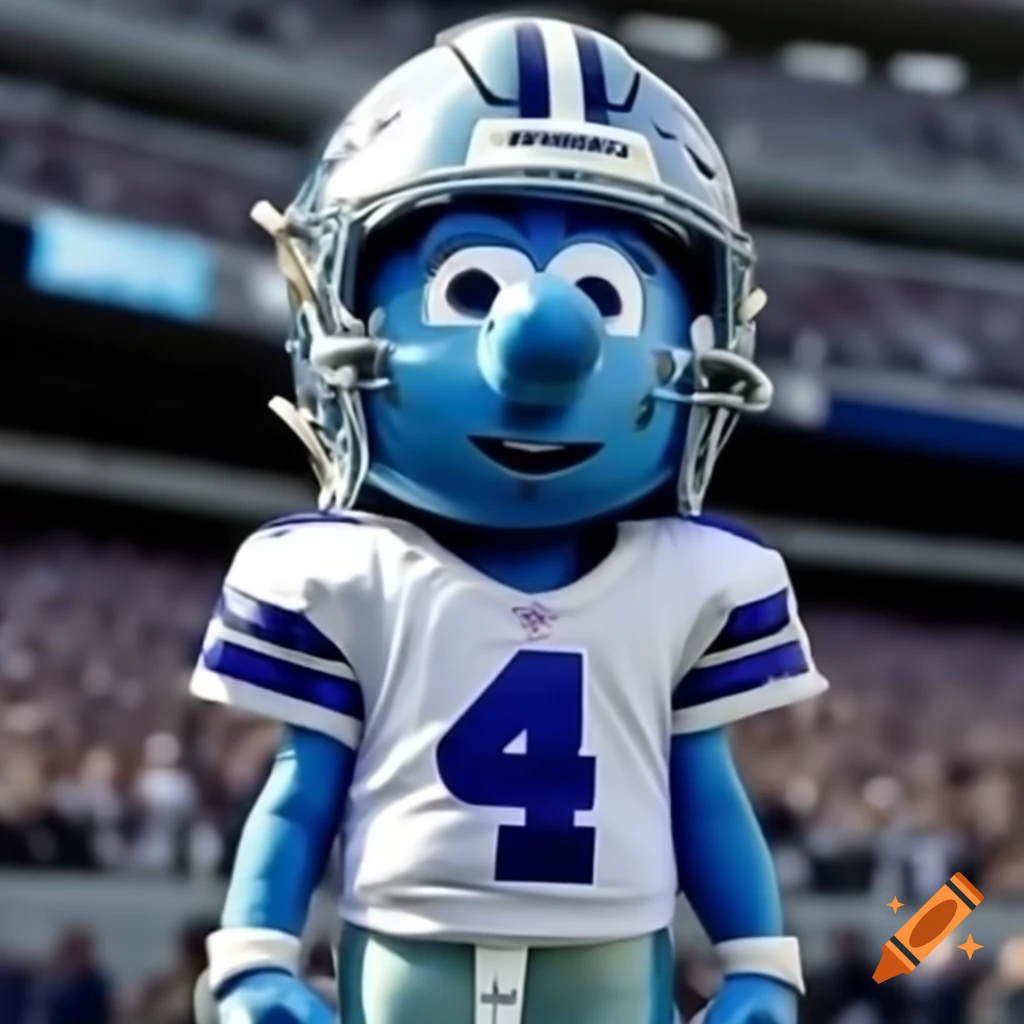 Tiny blue football player in dallas cowboys uniform showcasing ...