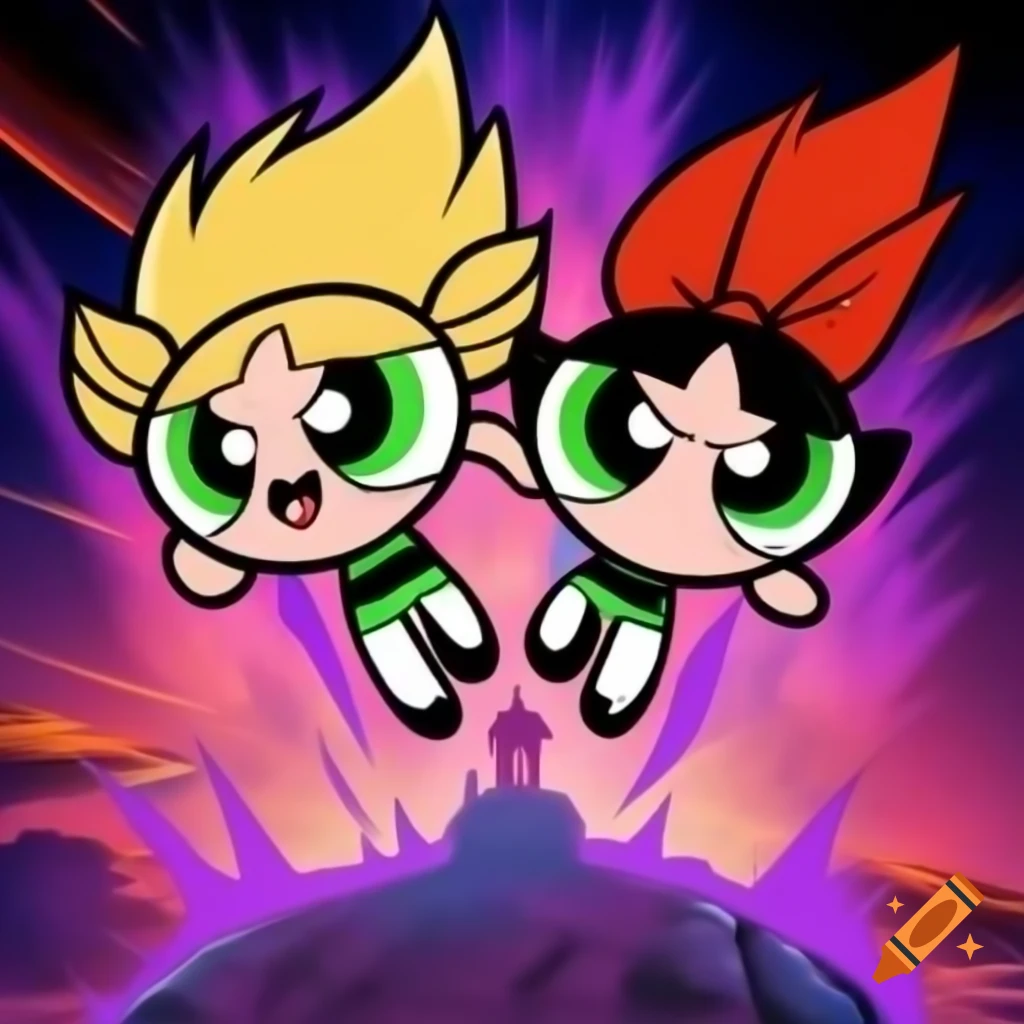 PowerPuff Girl alien queen battling Goku in fierce fight, cosmic scene ...