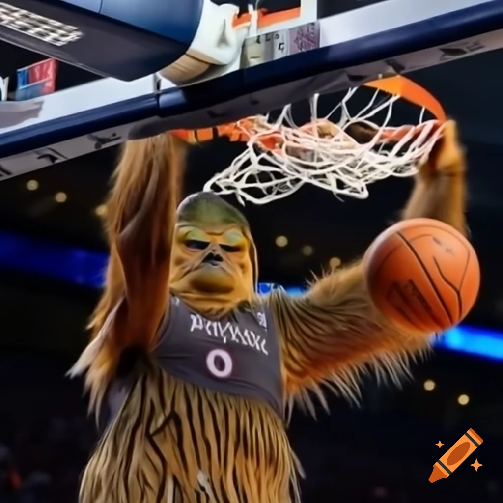 Young boy with Down Syndrome dunks a basketball during a game. on Craiyon