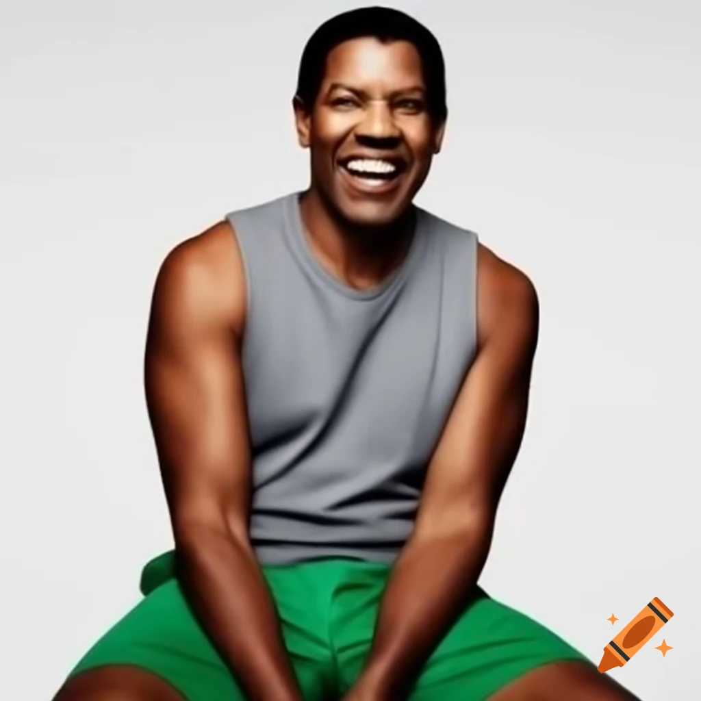 Denzel Washington in grey tank top and green shorts on Craiyon