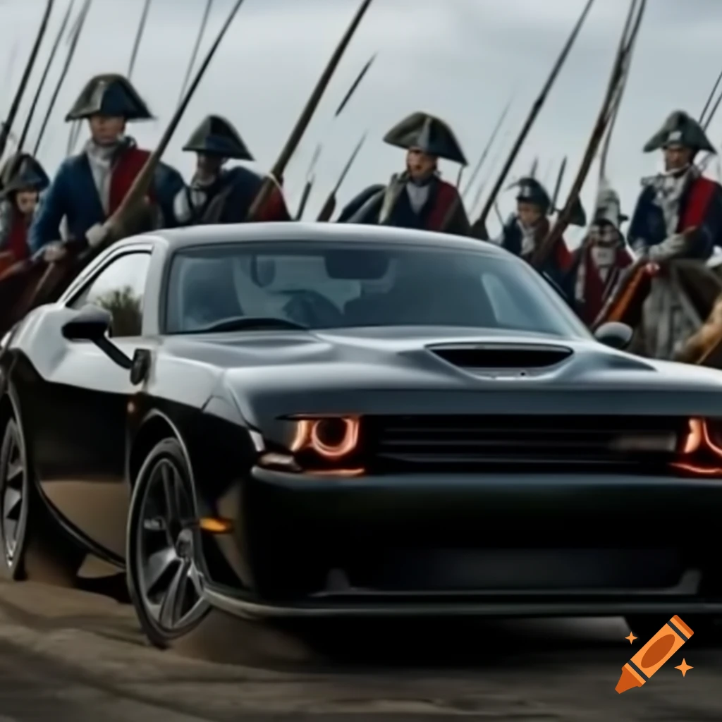 Dodge Challenger depicted in revolutionary war setting on Craiyon