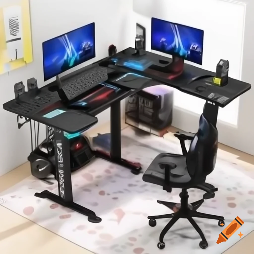 Sleek gaming table design for dual player setup with equipment space on ...