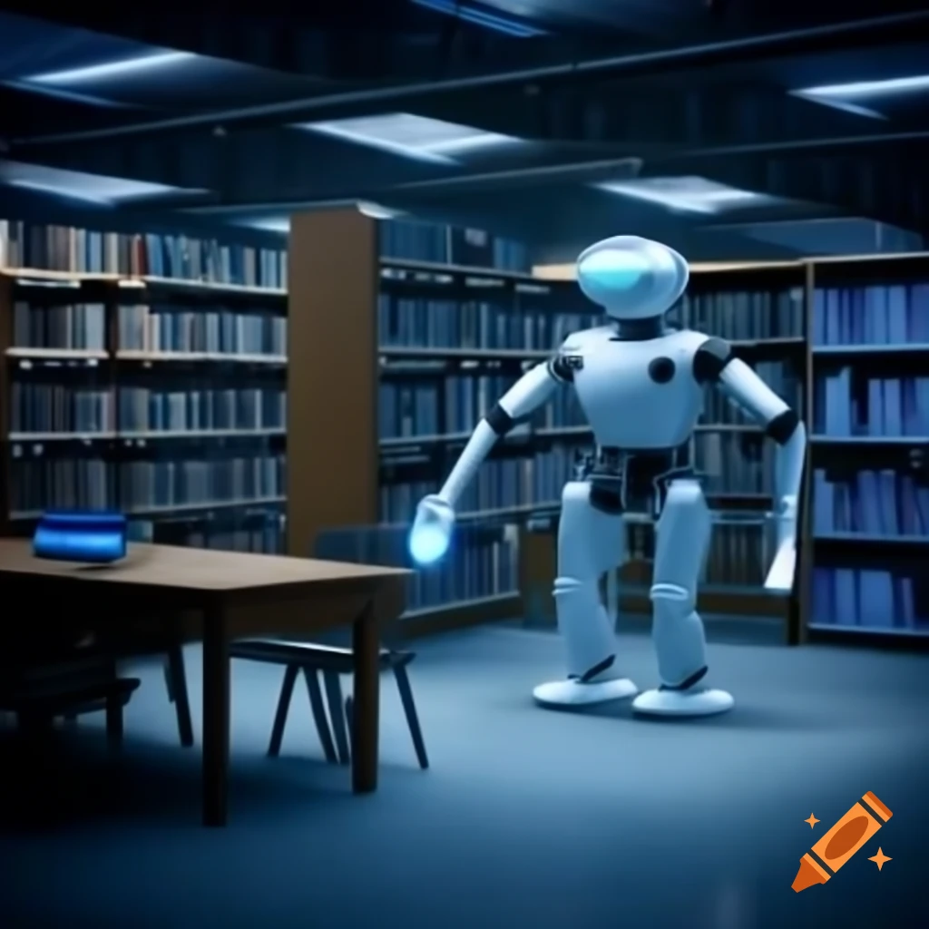 Robot teaching students at whiteboard on Craiyon