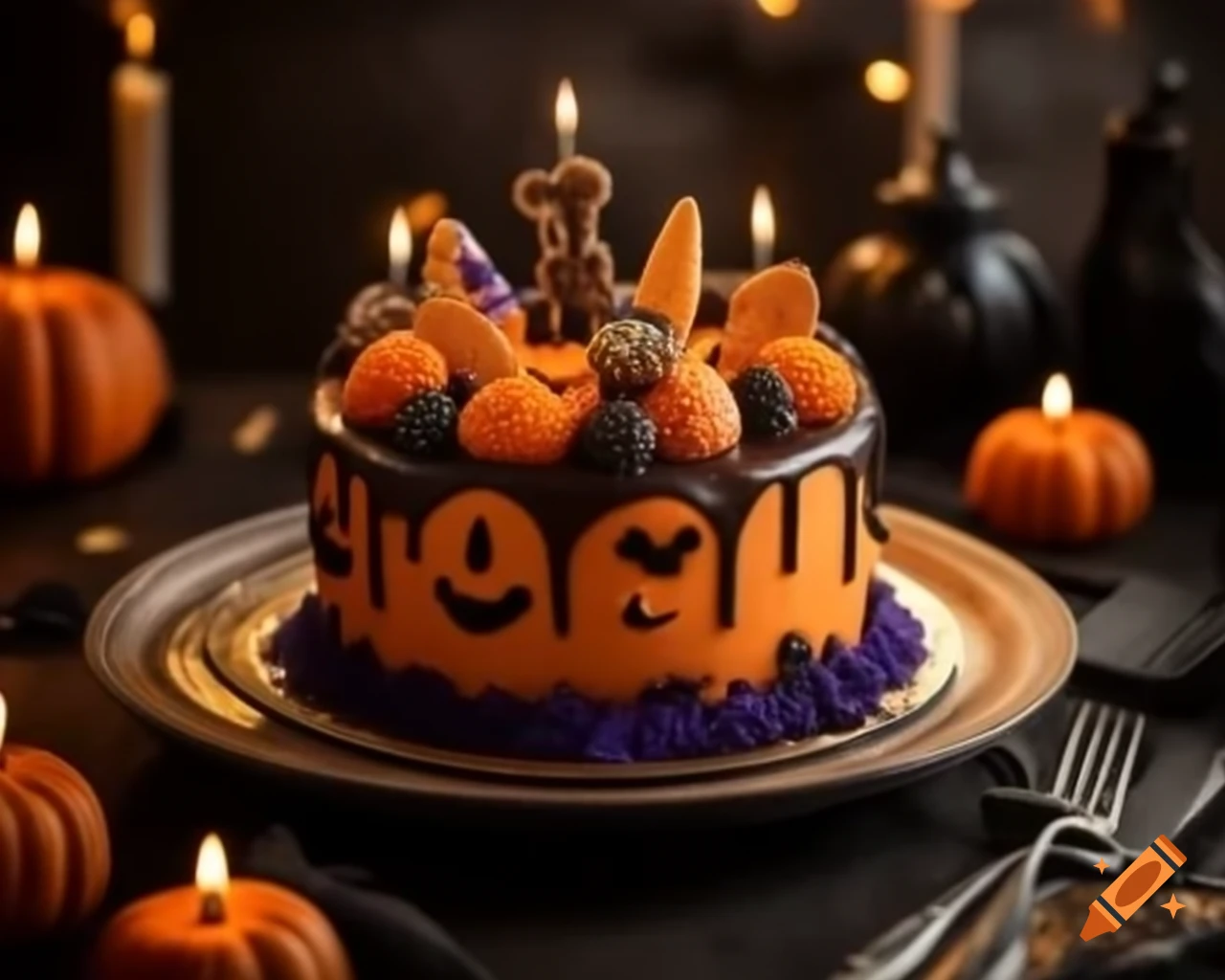 Halloween themed birthday cake decorated with spooky elements on Craiyon