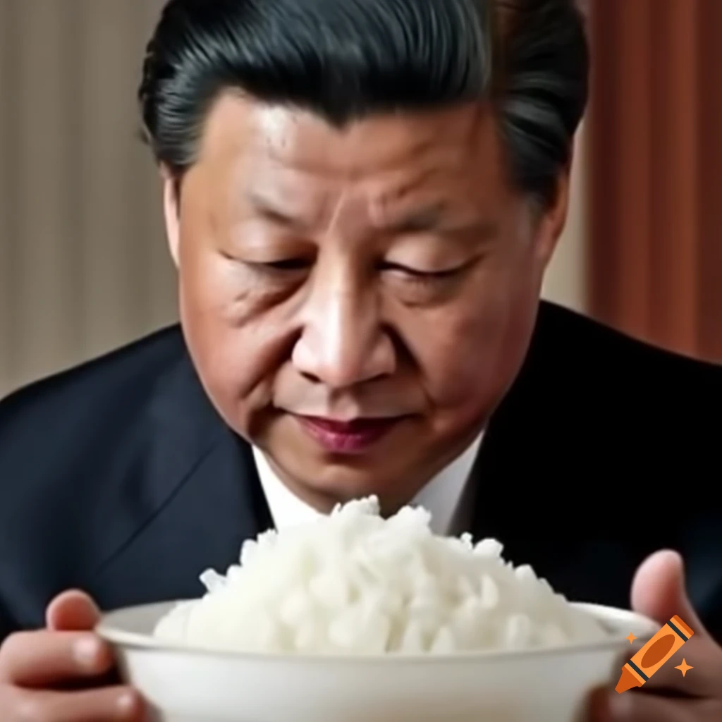 Chinese leader reflecting while looking at bowl of rice on Craiyon