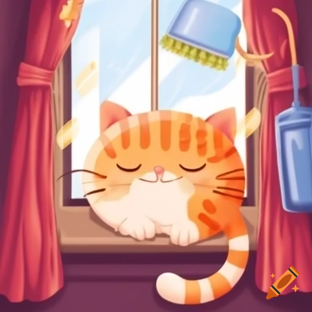 Chubby orange cat sleeping under window at night on Craiyon