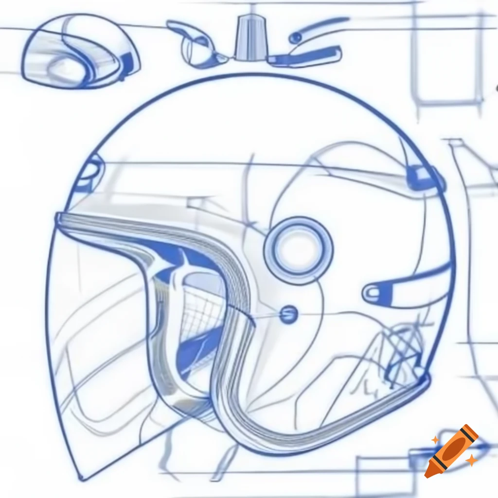 Blueprint of motorcycle helmet with storage for reusable shower caps on ...
