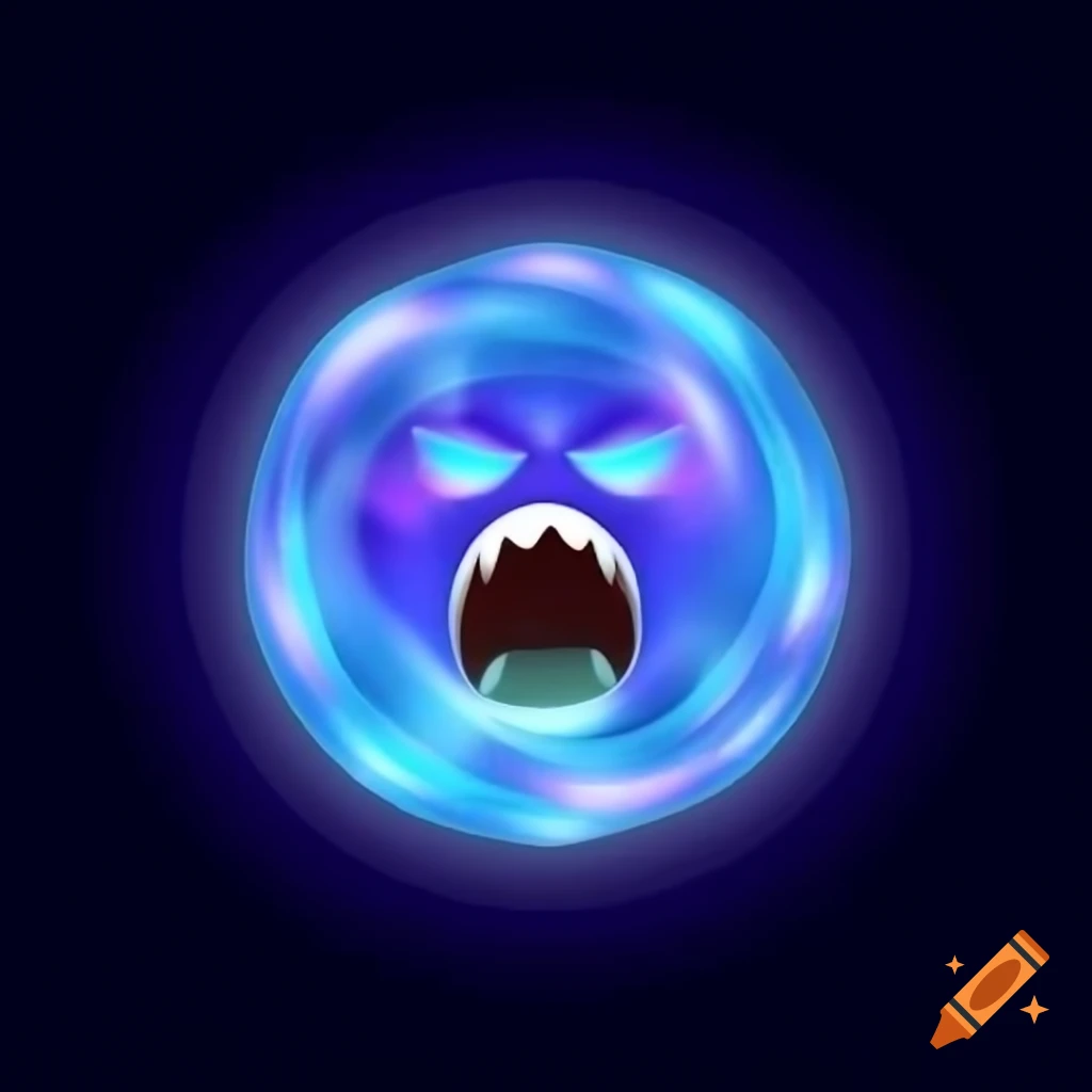 Glowing ethereal orb with angry spiraling soul, surrounded by blue and ...