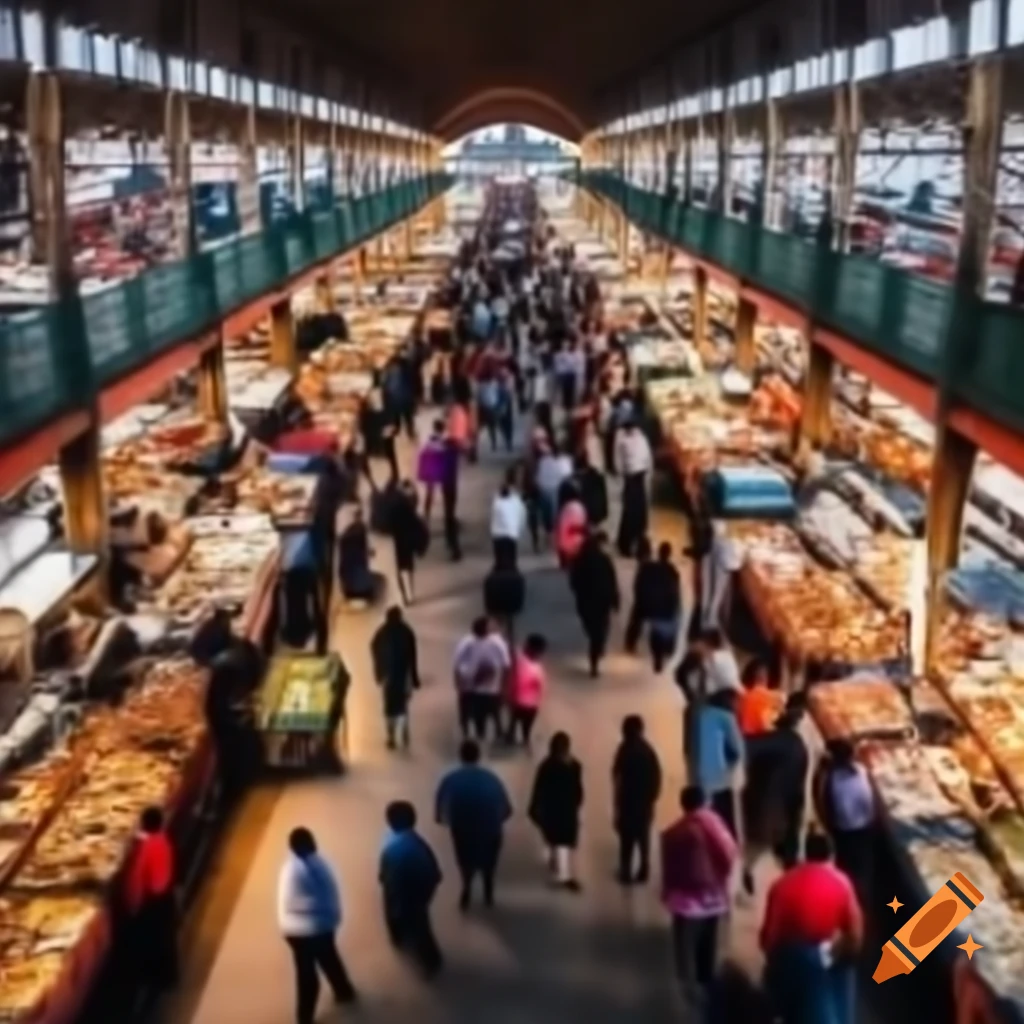 Bustling town marketplace with traders and customers on Craiyon