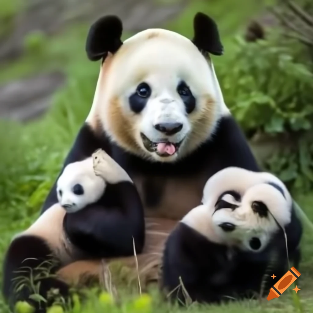 Family of pandas together in a natural setting on Craiyon