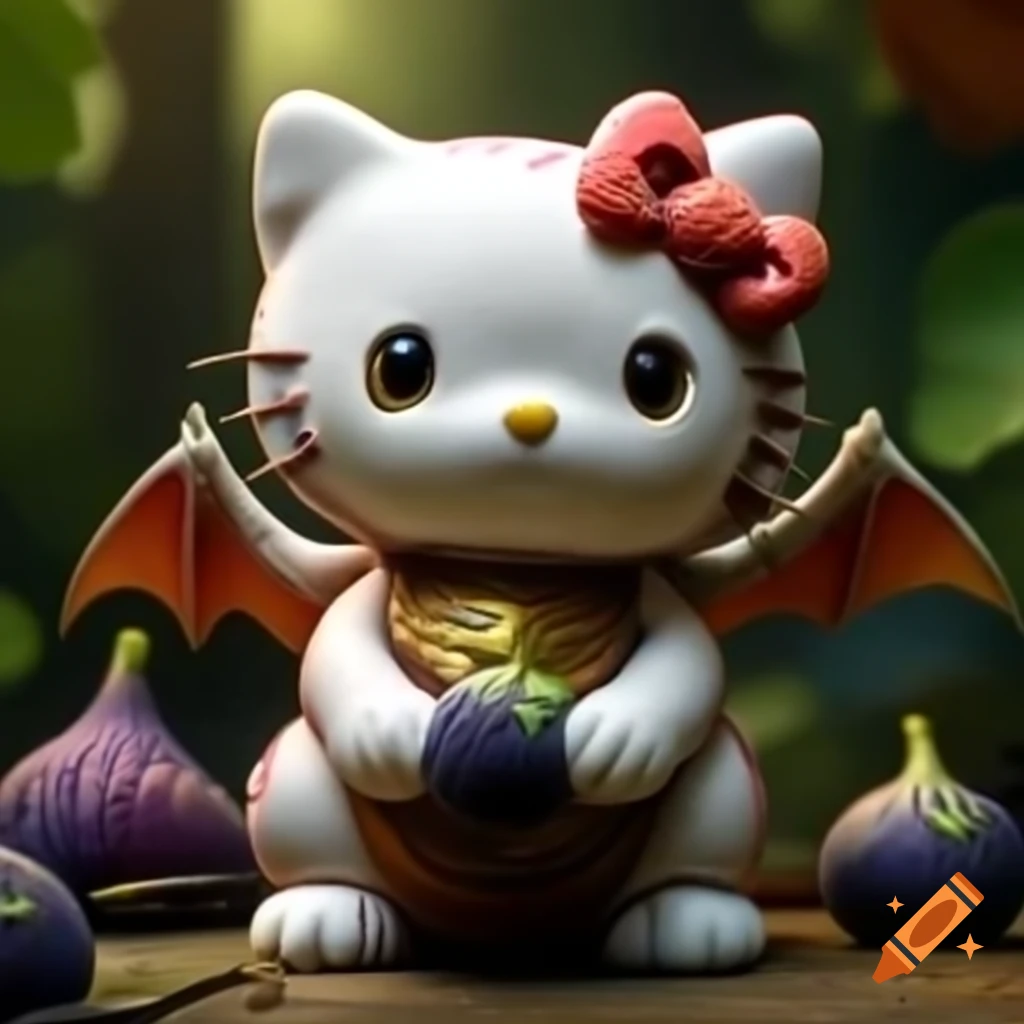 Realistic illustration of hello kitty fighting a dragon on Craiyon
