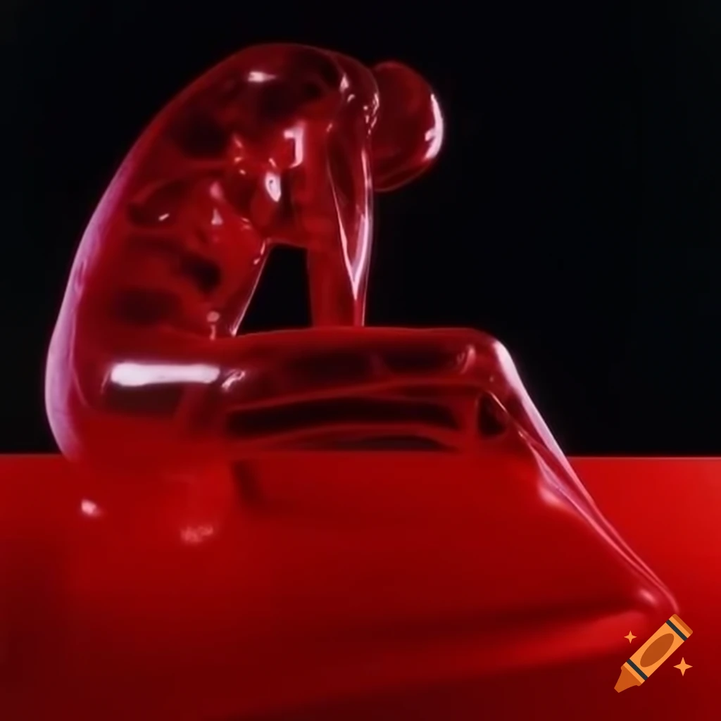 Pop surreal photography featuring a red glass statue on Craiyon