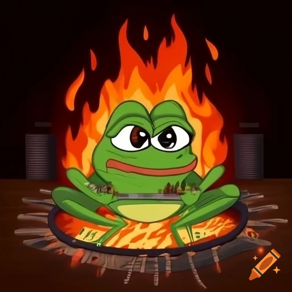 Pepe the frog hiding behind magical bananas and colorful mushrooms with ...