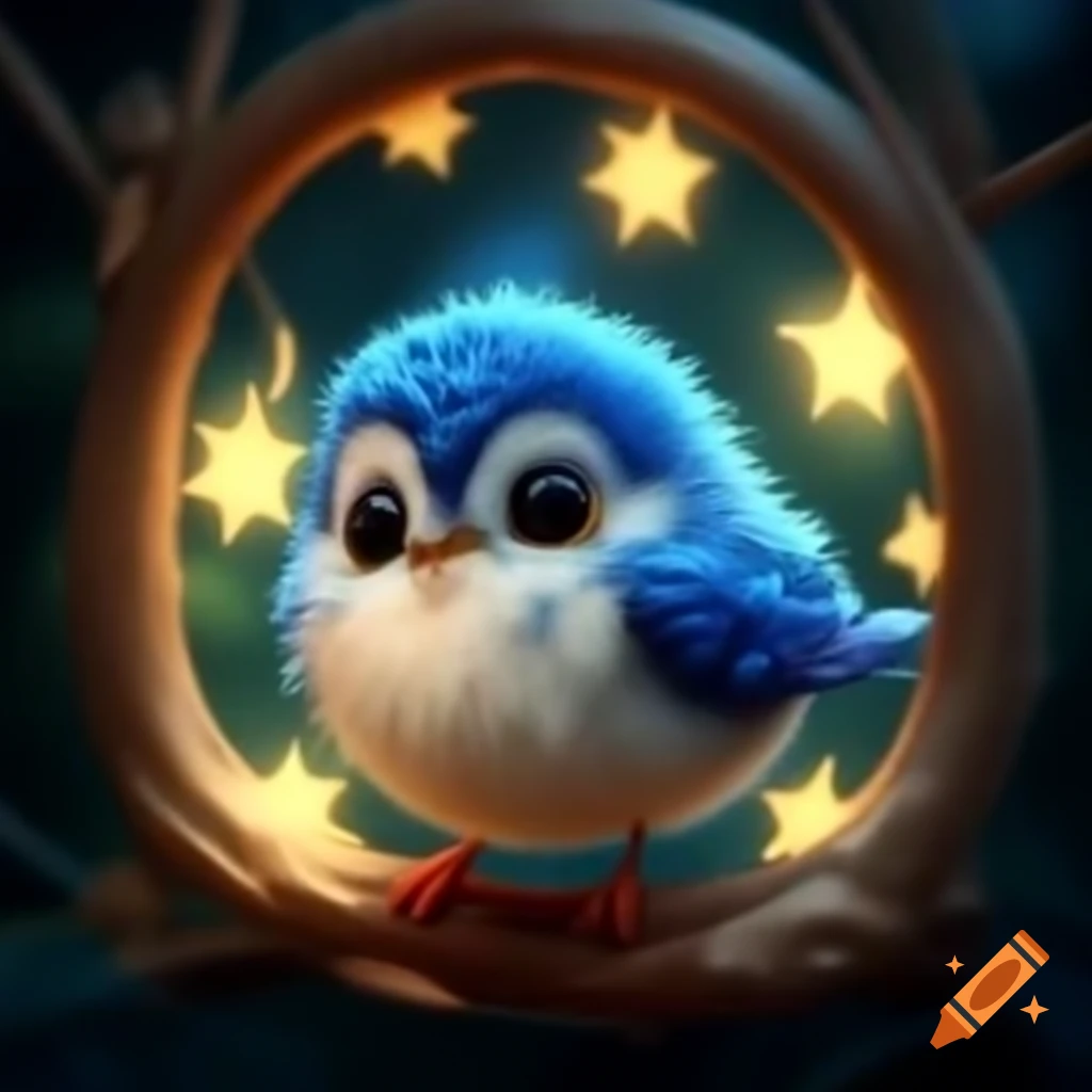 Curious tiny blue bird with bright eyes on Craiyon