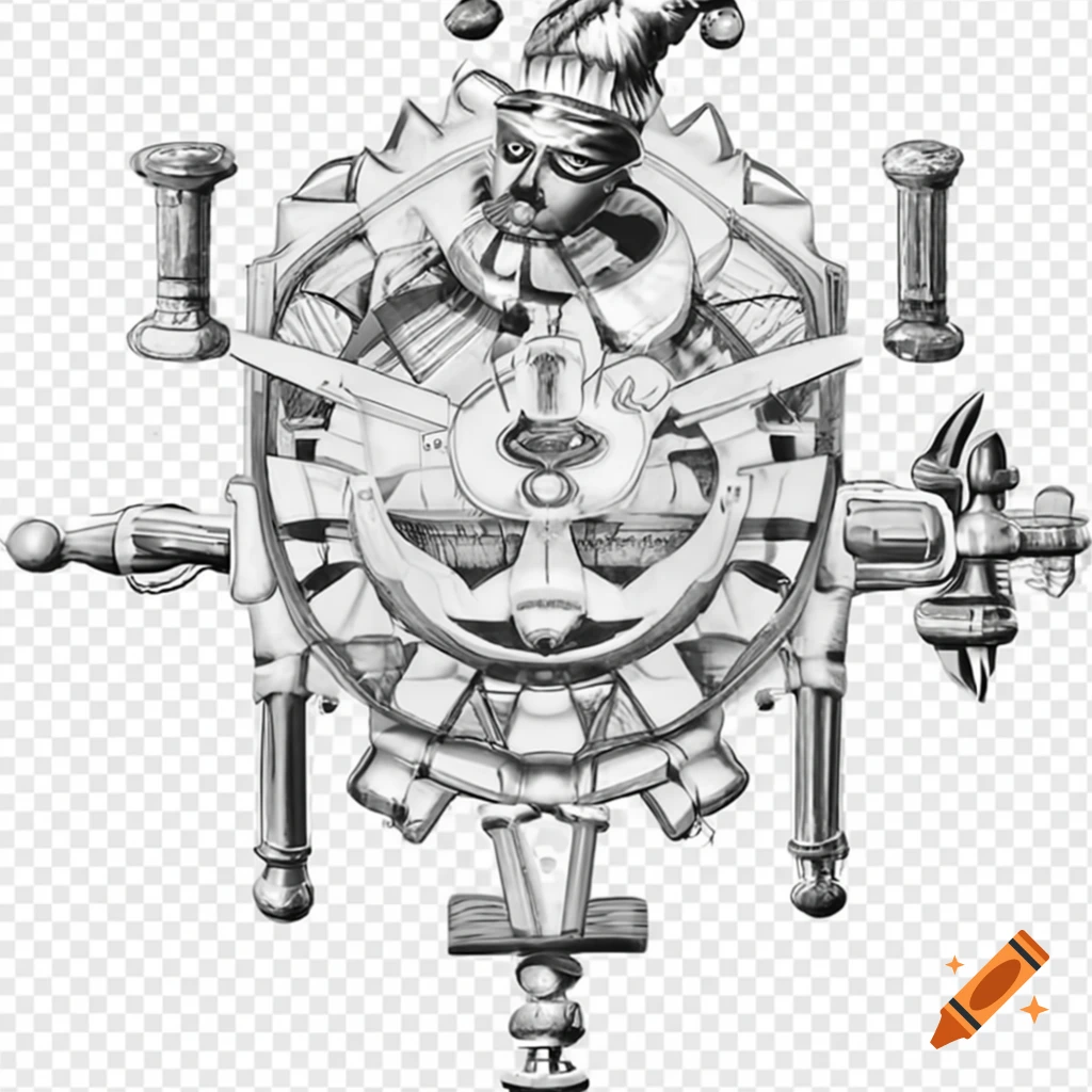 Intricately designed heraldic clown symbolizing royalty and power on ...