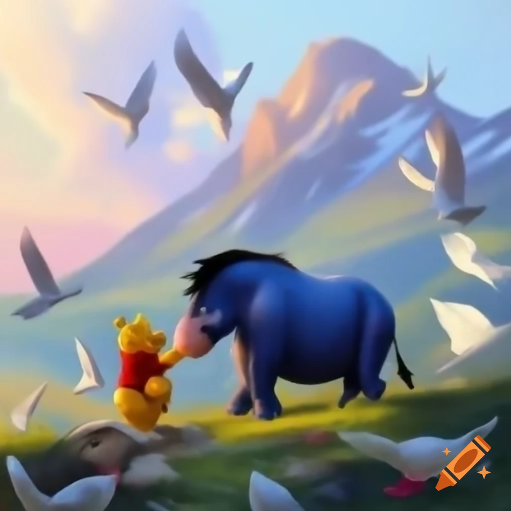 Winnie the Pooh and Heffalump in pencil drawing on Craiyon