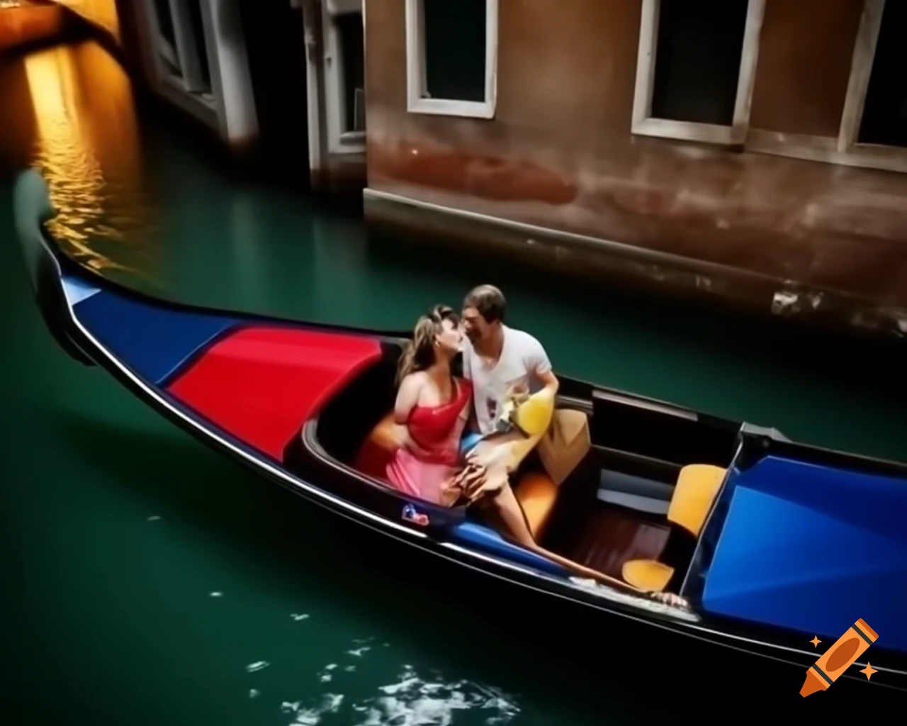 Couple on romantic gondola ride in venice under moonlit night on Craiyon
