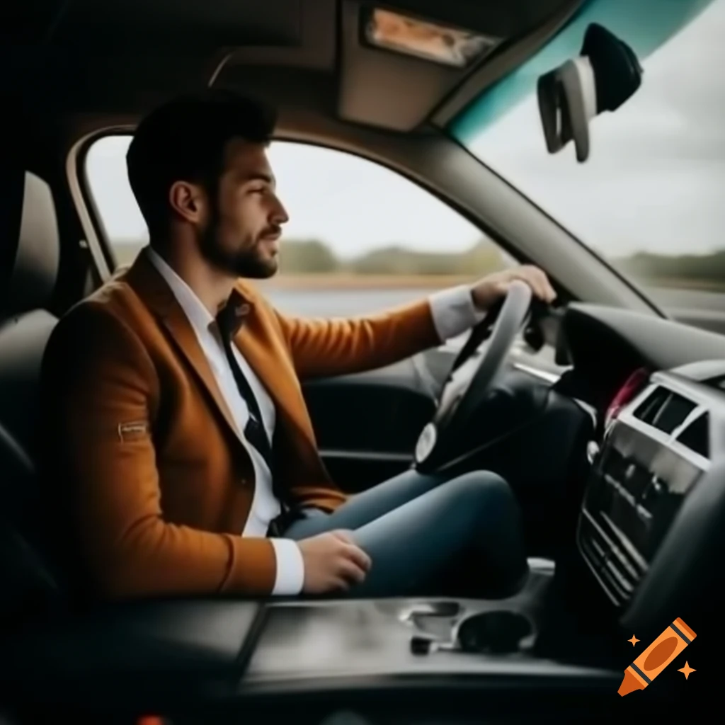 Rich man driving luxury car on highway on Craiyon