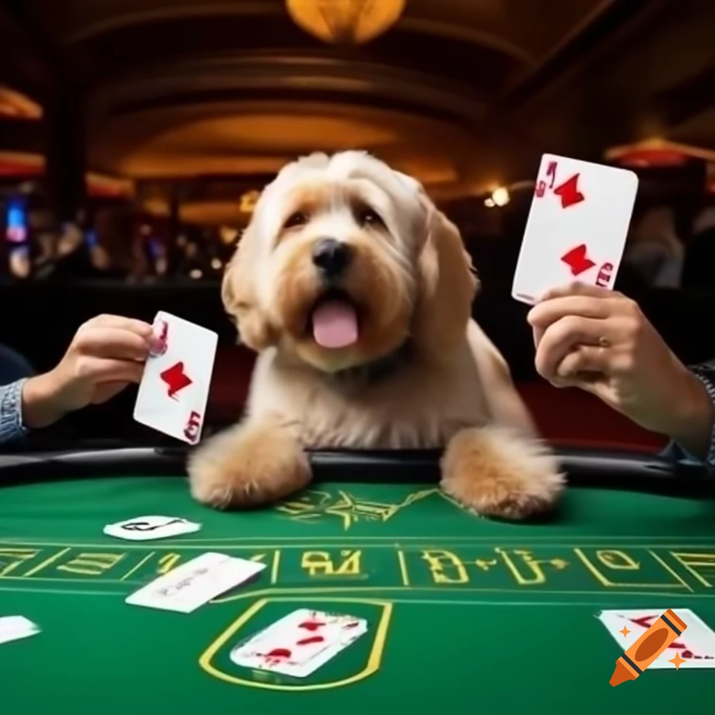 Dogs playing cards in a casino royale setting on Craiyon