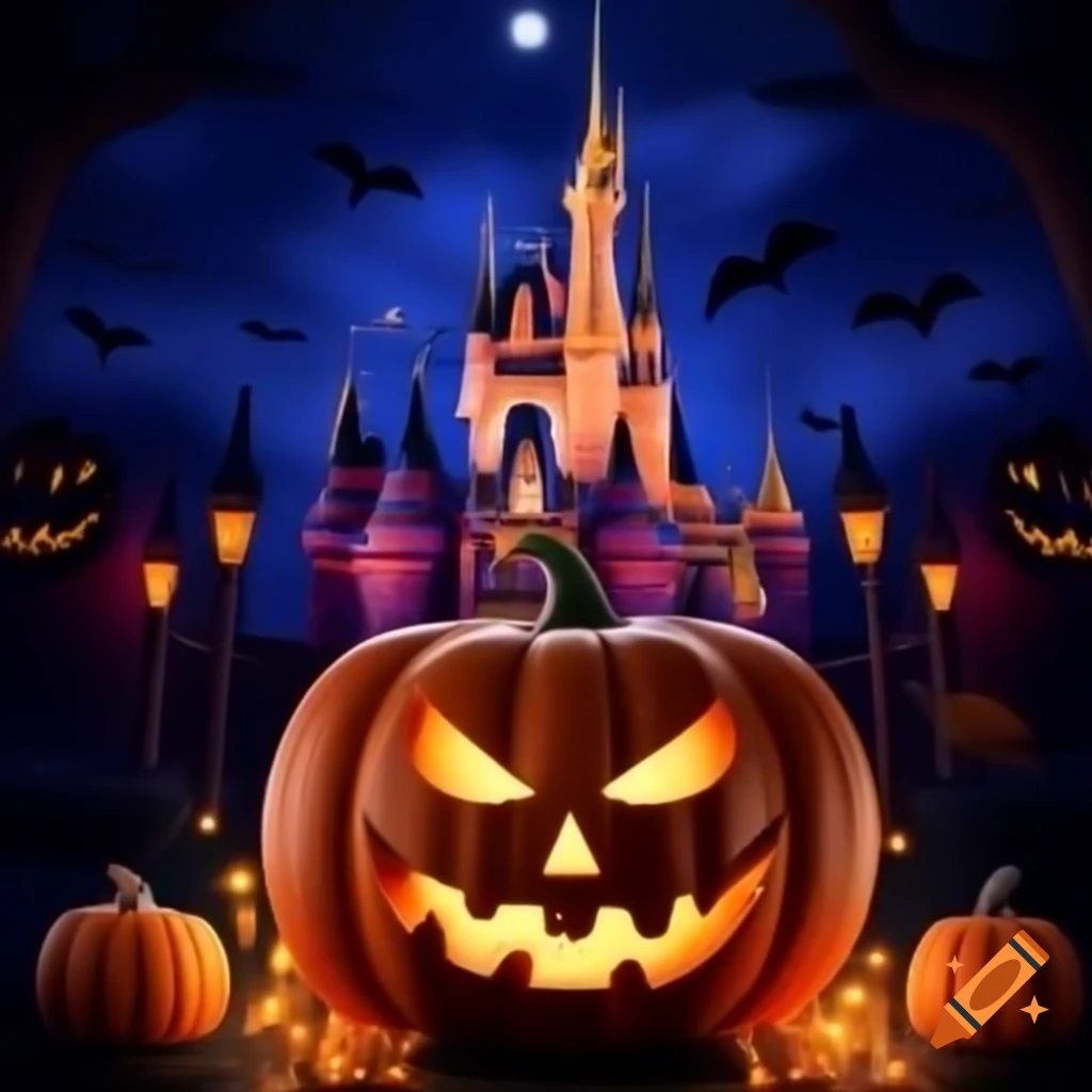 Colorful and playful Halloween scene featuring a cheerful pumpkin and ...
