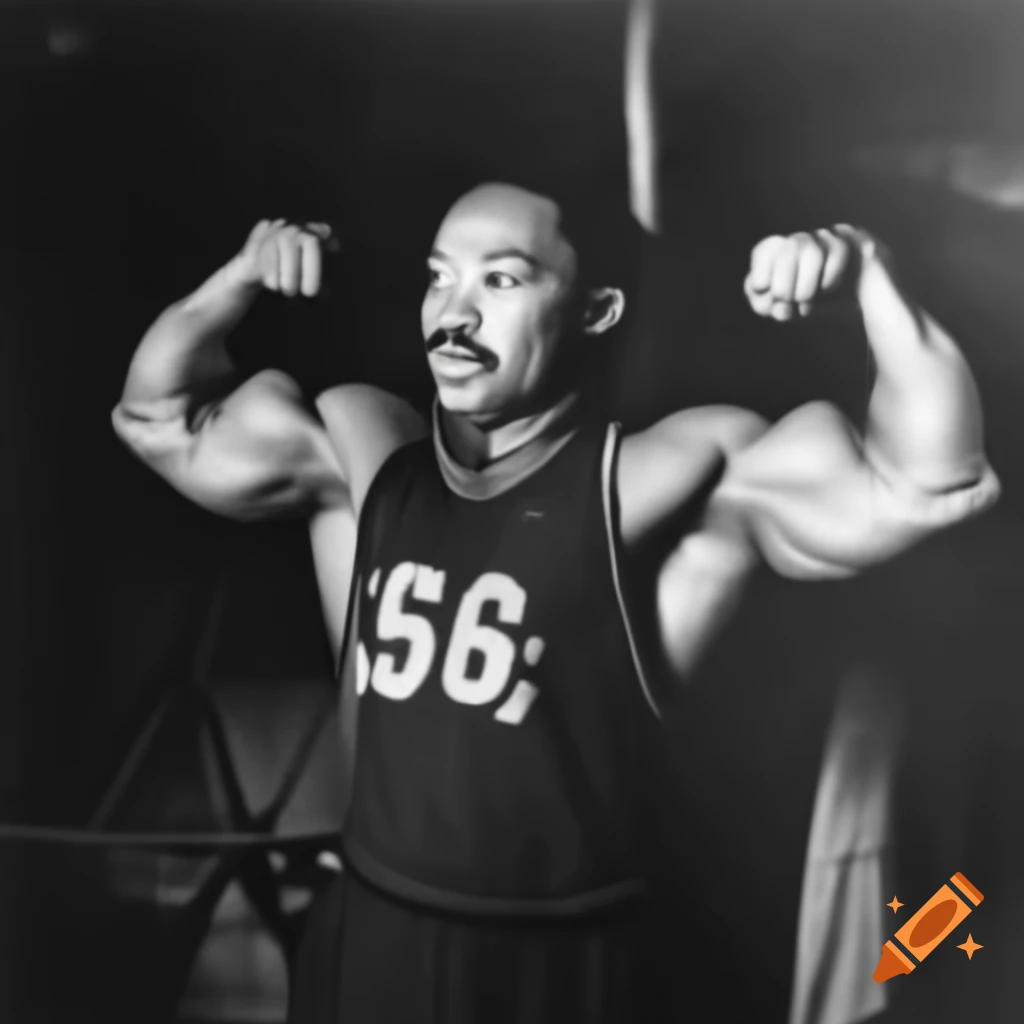 Stylized depiction of martin luther king with exaggerated muscular ...
