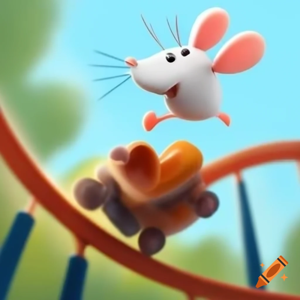 Flying white mouse on roller coaster on Craiyon