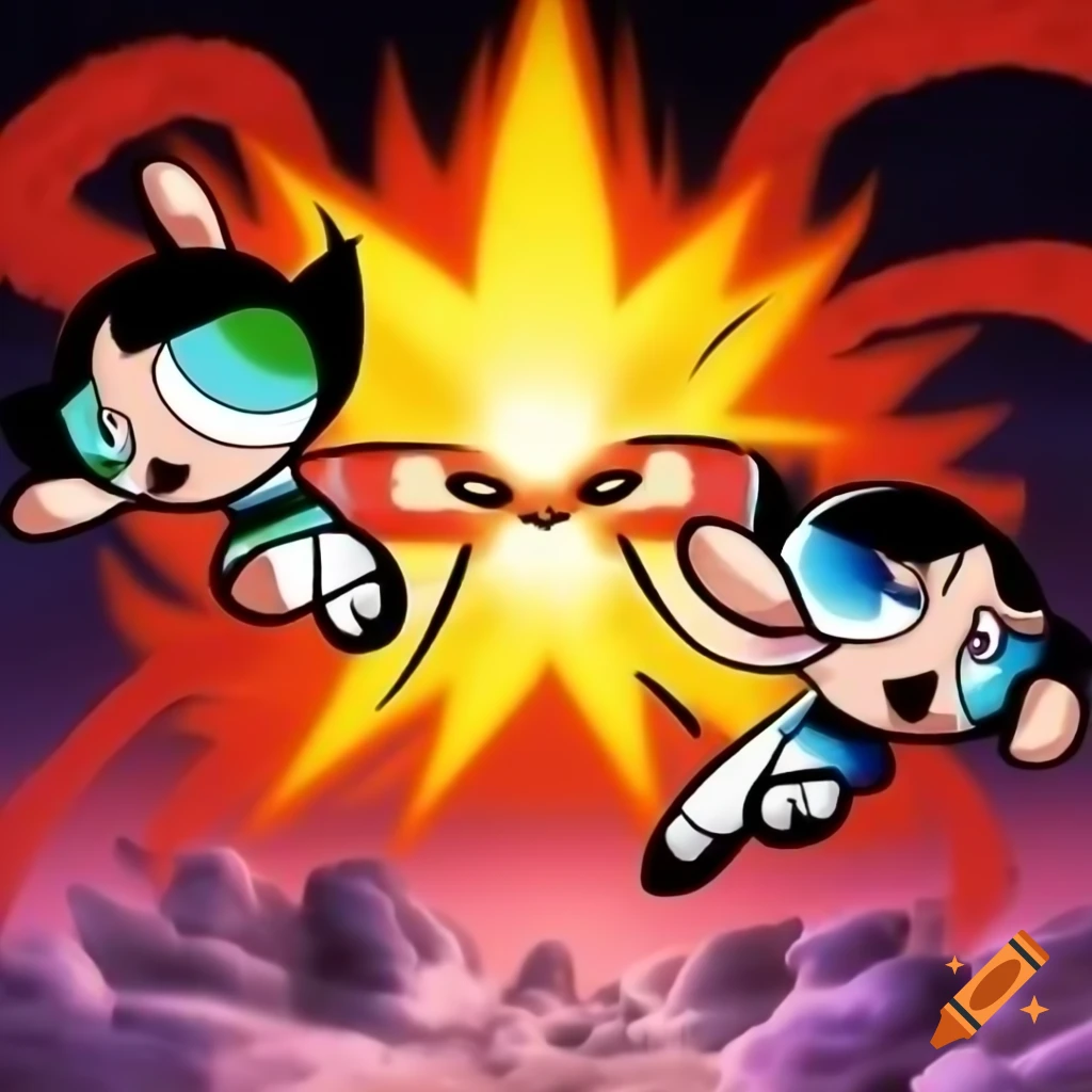 PowerPuff Girl alien queen battling Goku in fierce fight, cosmic scene ...