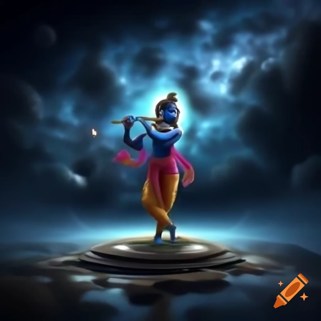 3D Lord Krishna playing flute surrounded by the Milky Way on Craiyon