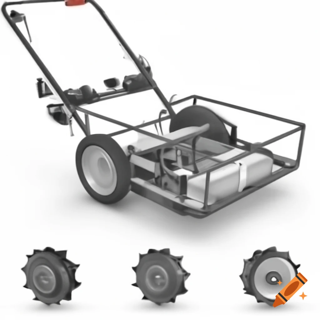 Design sketch of a motor-powered robotic grass cutter with wheels and ...