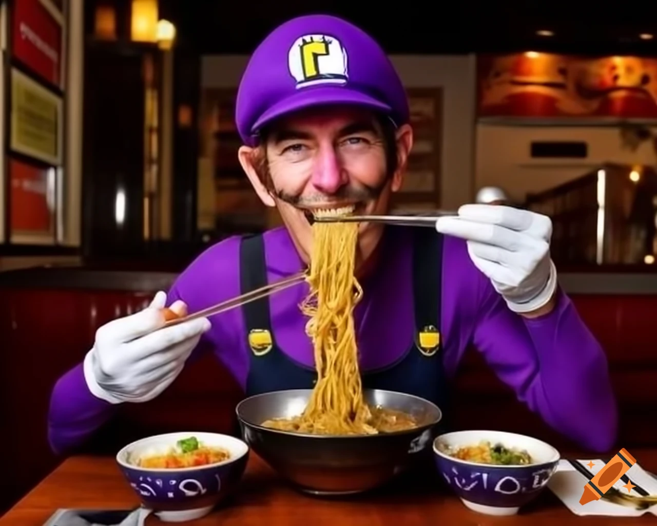 Wolverine eating instant ramen on the street in raw photography style ...