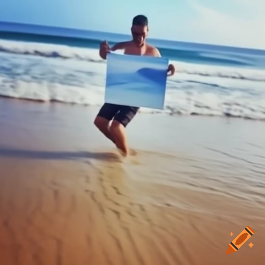 Beach scene with the name Lukesh written in the sand on Craiyon