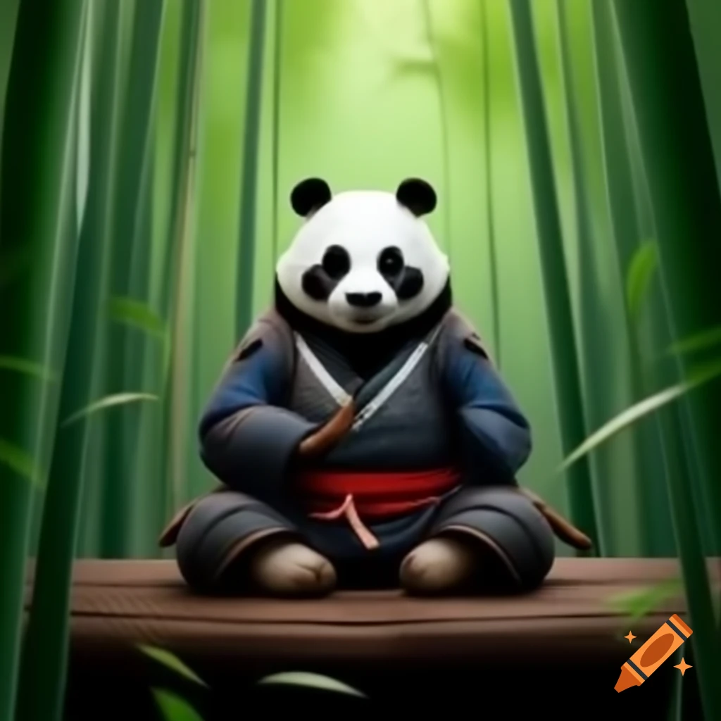 Panda eating bamboo in tropical forest on Craiyon