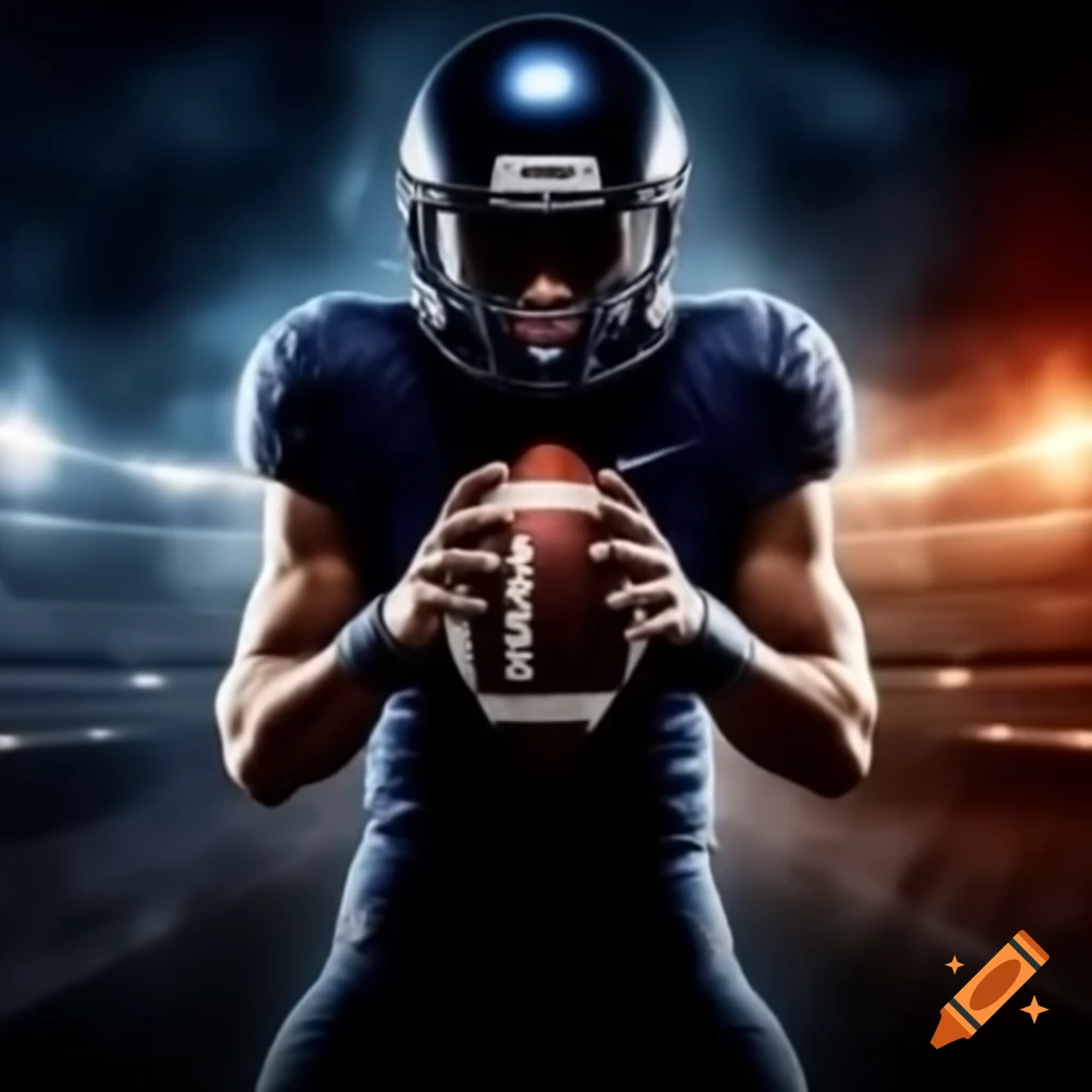 Strong athlete holding football with steam effect on Craiyon